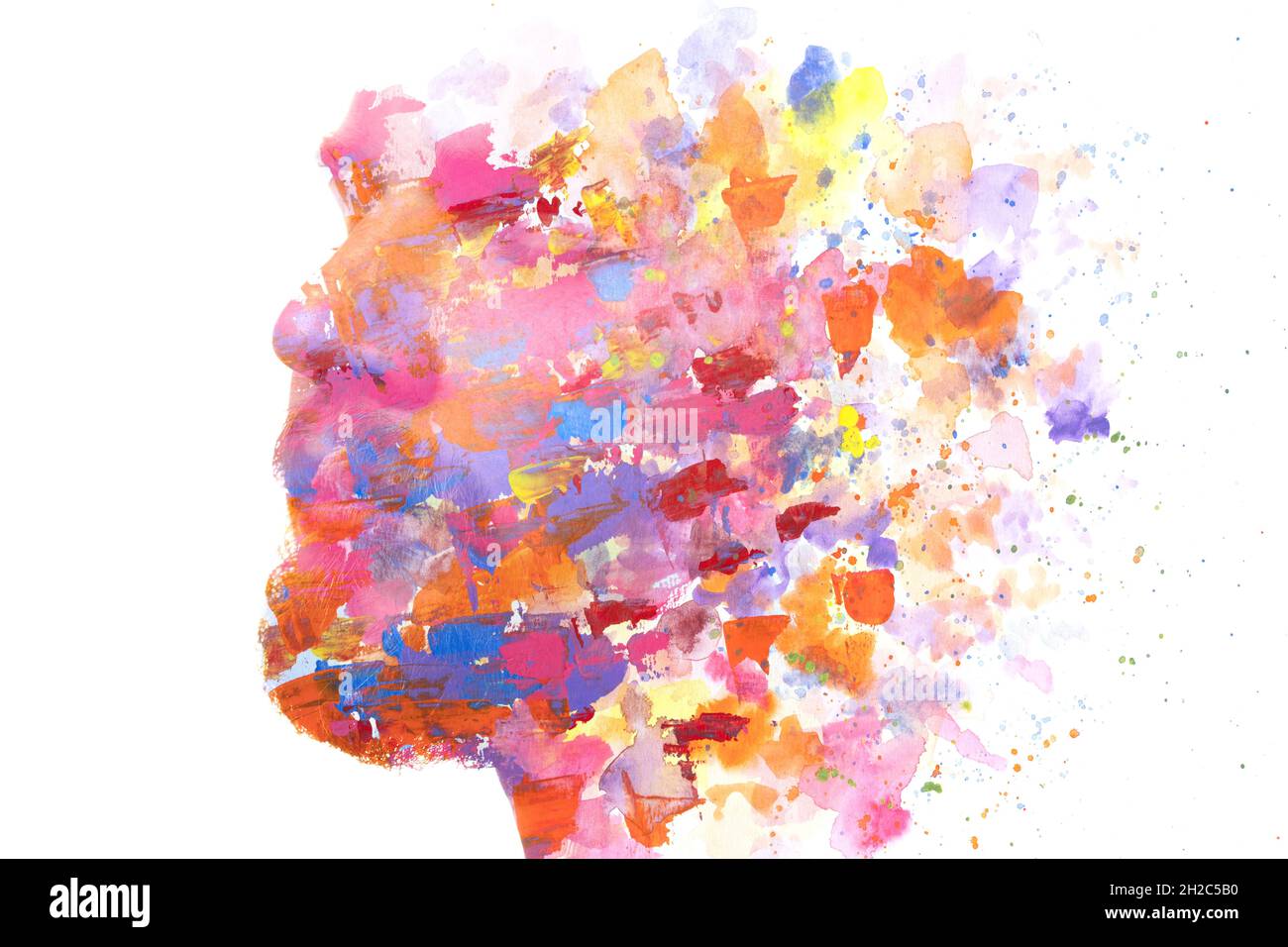 A portrait of a man combined with an abstract watercolor painting in a ...