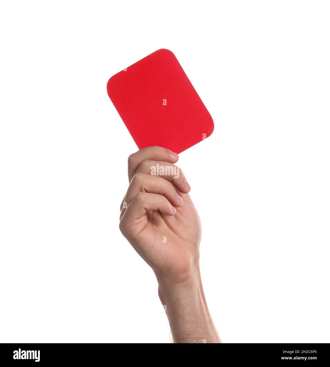 Man holding red card on white background, closeup of hand Stock Photo ...