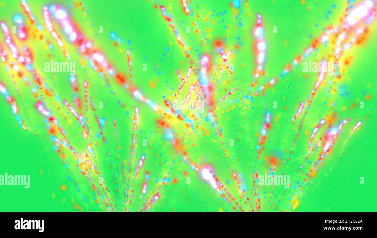 3d illustration - Magic Fireworks with particles and sparks on green ...