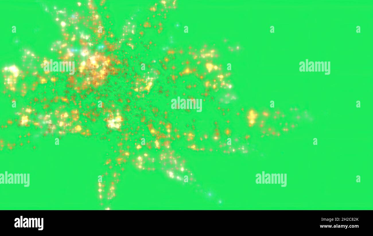 3d illustration - Magic Fireworks with particles and sparks on green ...