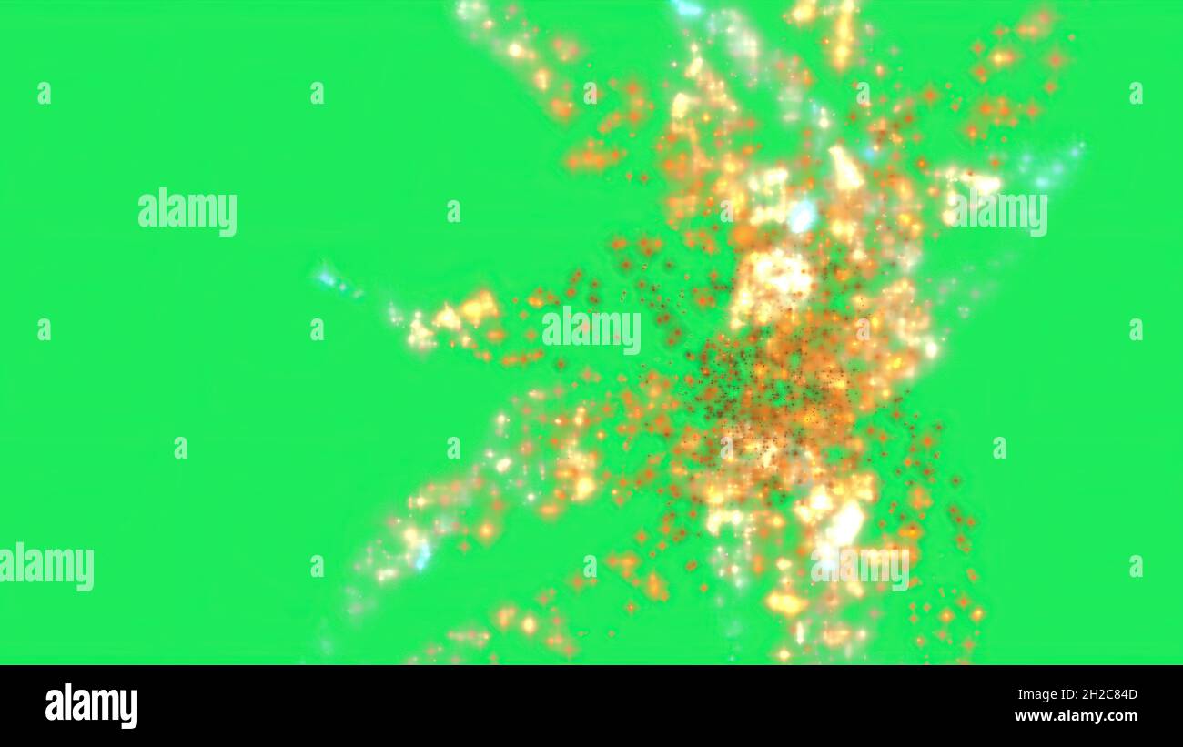 3d illustration - Magic Fireworks with particles and sparks on green ...