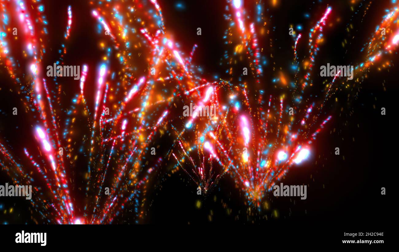 3d illustration - Magic Fireworks with particles and sparks on black ...