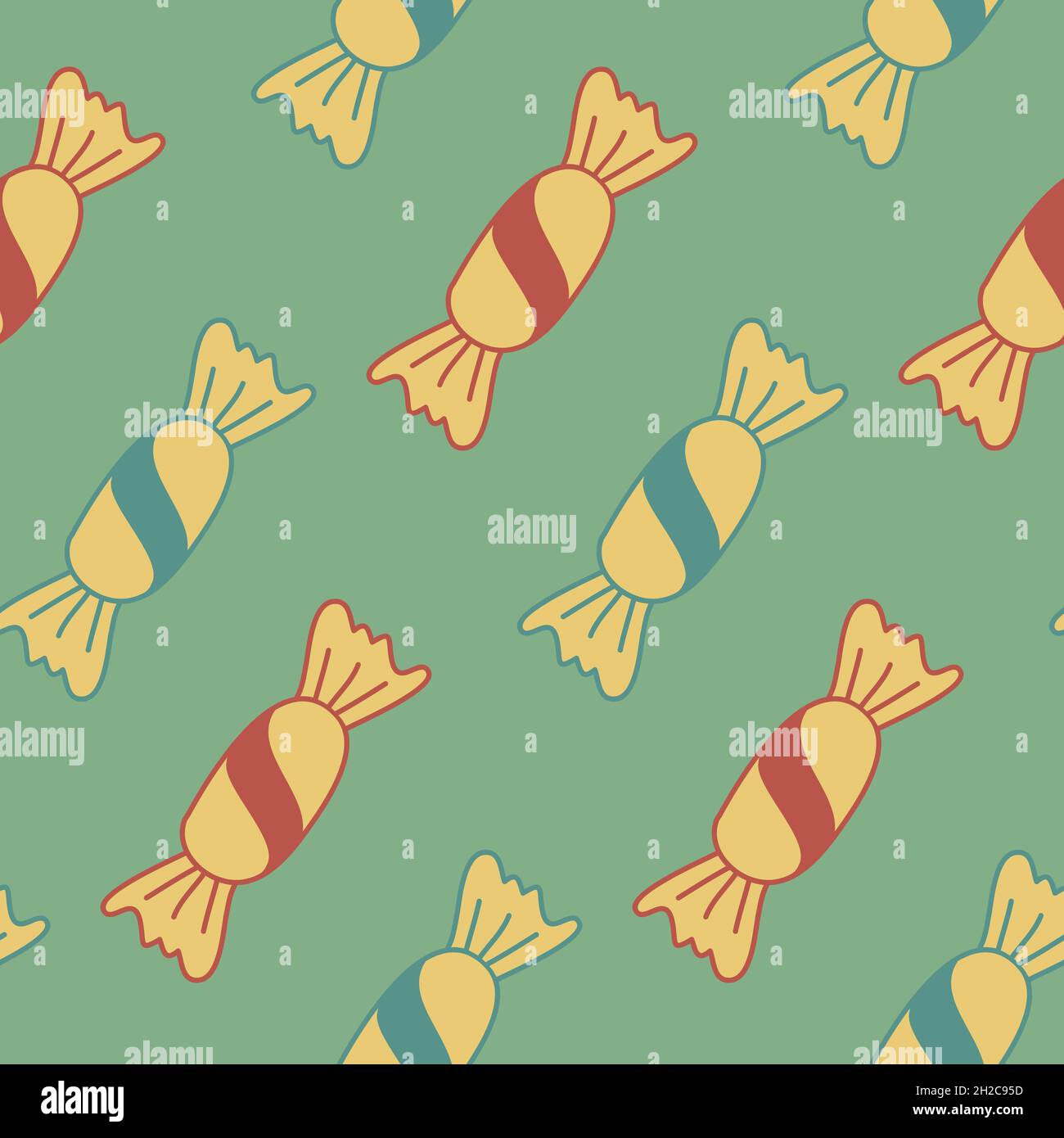Seamless pattern, candy cane in a wrapper, vector illustration retro ...