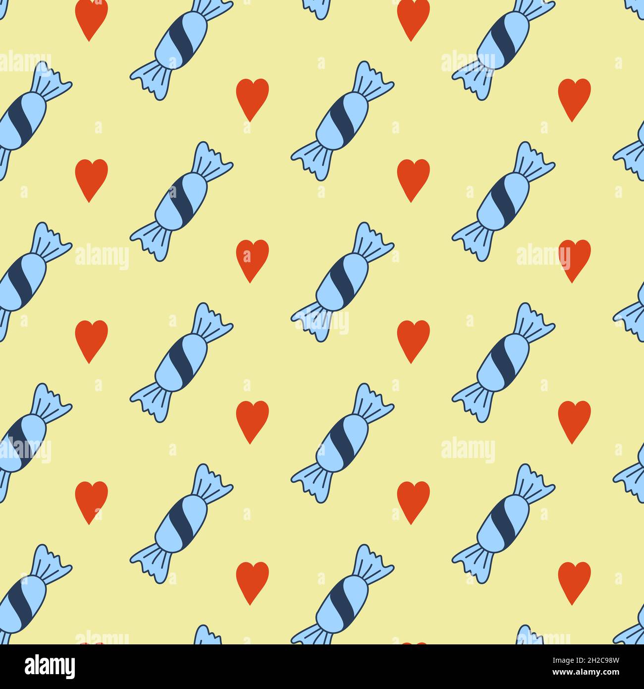 Seamless pattern, lollipop candy in a wrapper with a heart, vector ...