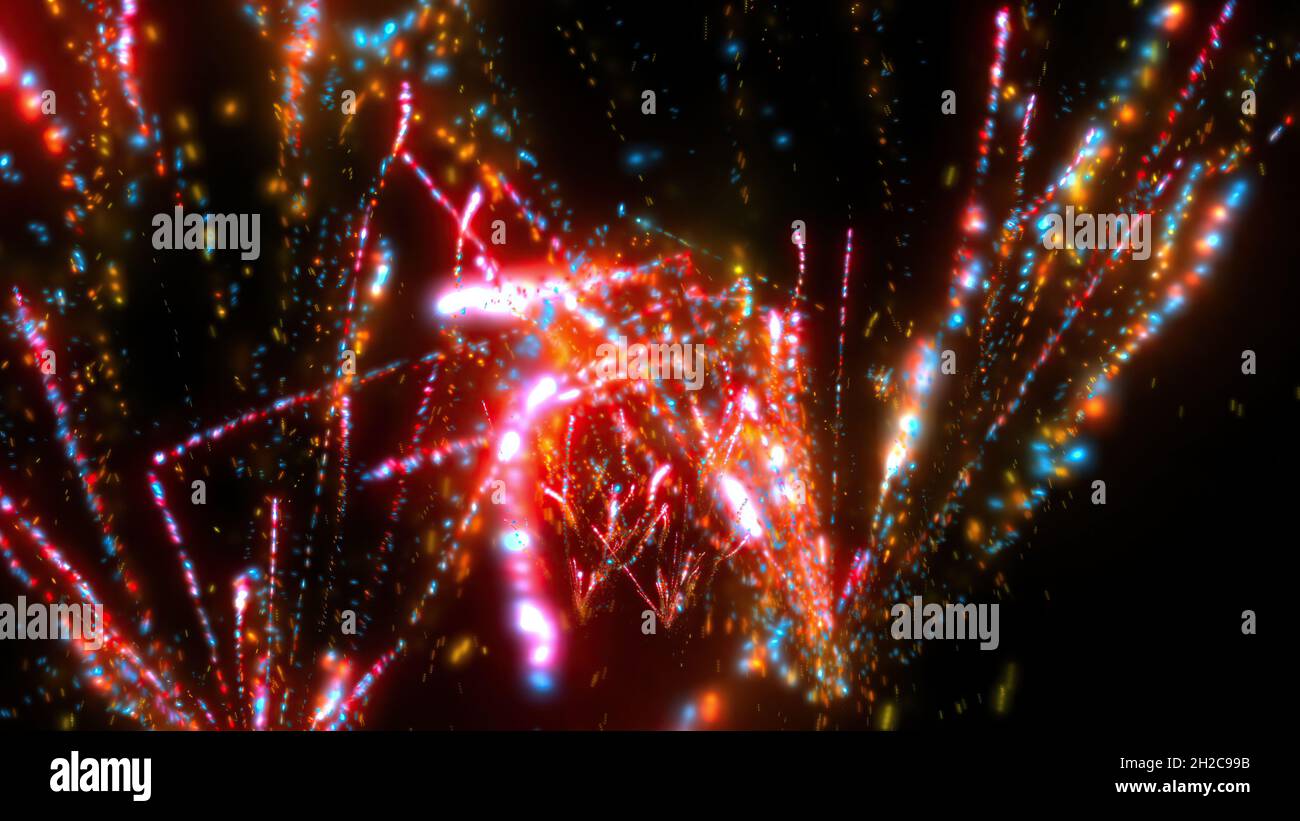 3d illustration - Magic Fireworks with particles and sparks on black ...