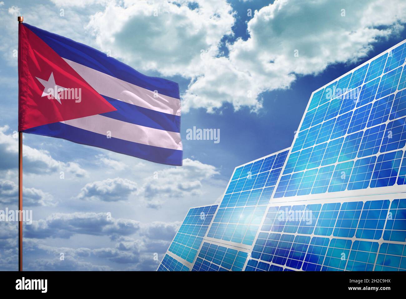 Cuba solar energy, alternative energy industrial concept with flag ...