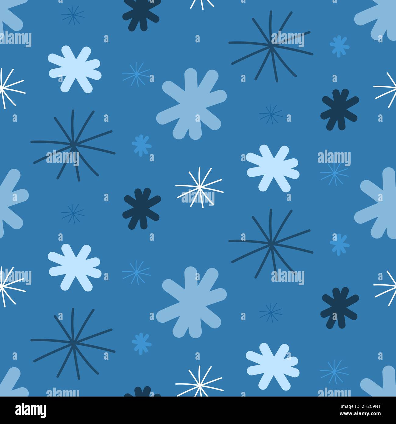 Blue white snowflakes, hand drawing seamless pattern vector ...