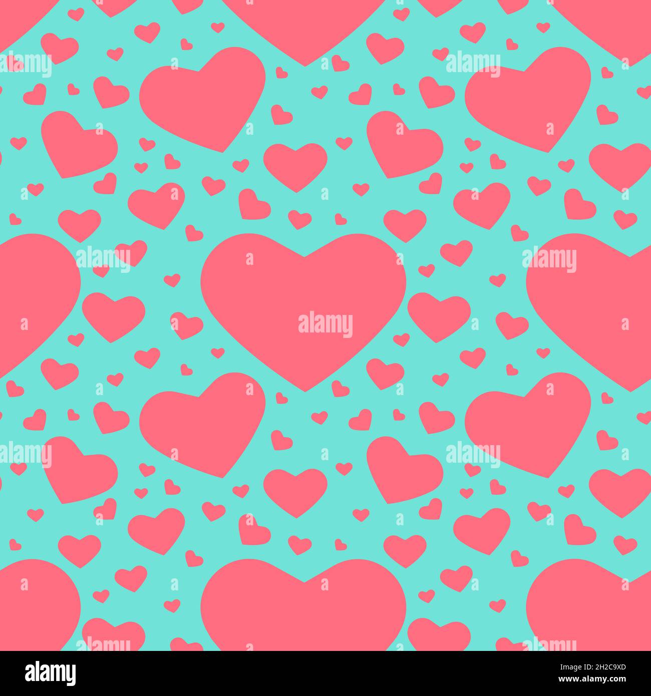 Seamless pattern, heart big and small on a blue background, vector ...