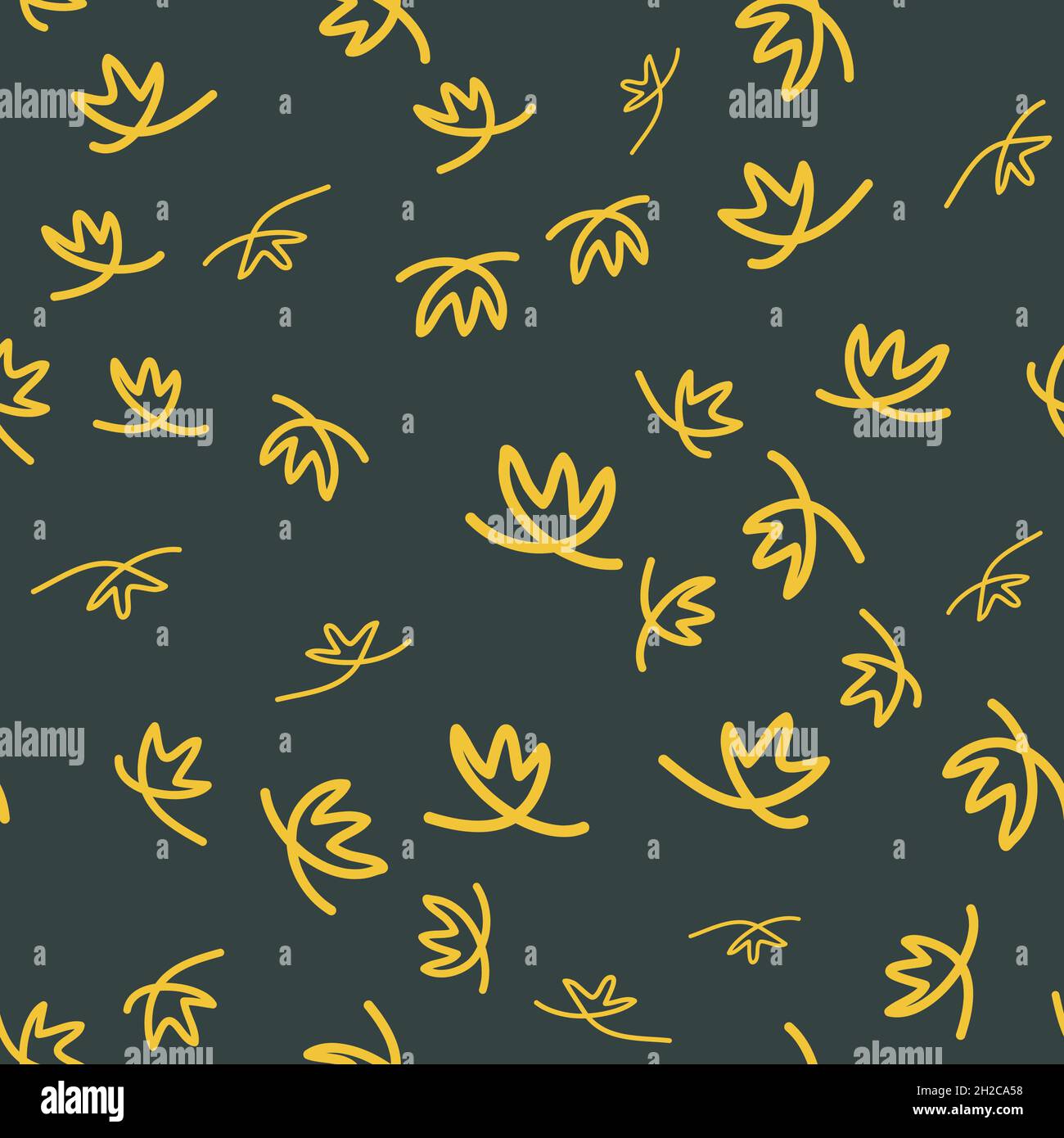 Seamless pattern, fantasy plant leaf yellow on dark, simple design for ...