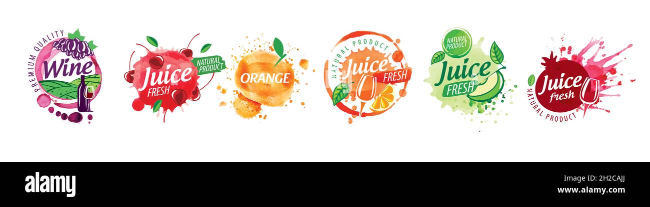 A set of vector logos with painted splashes of juice Stock Vector Image ...