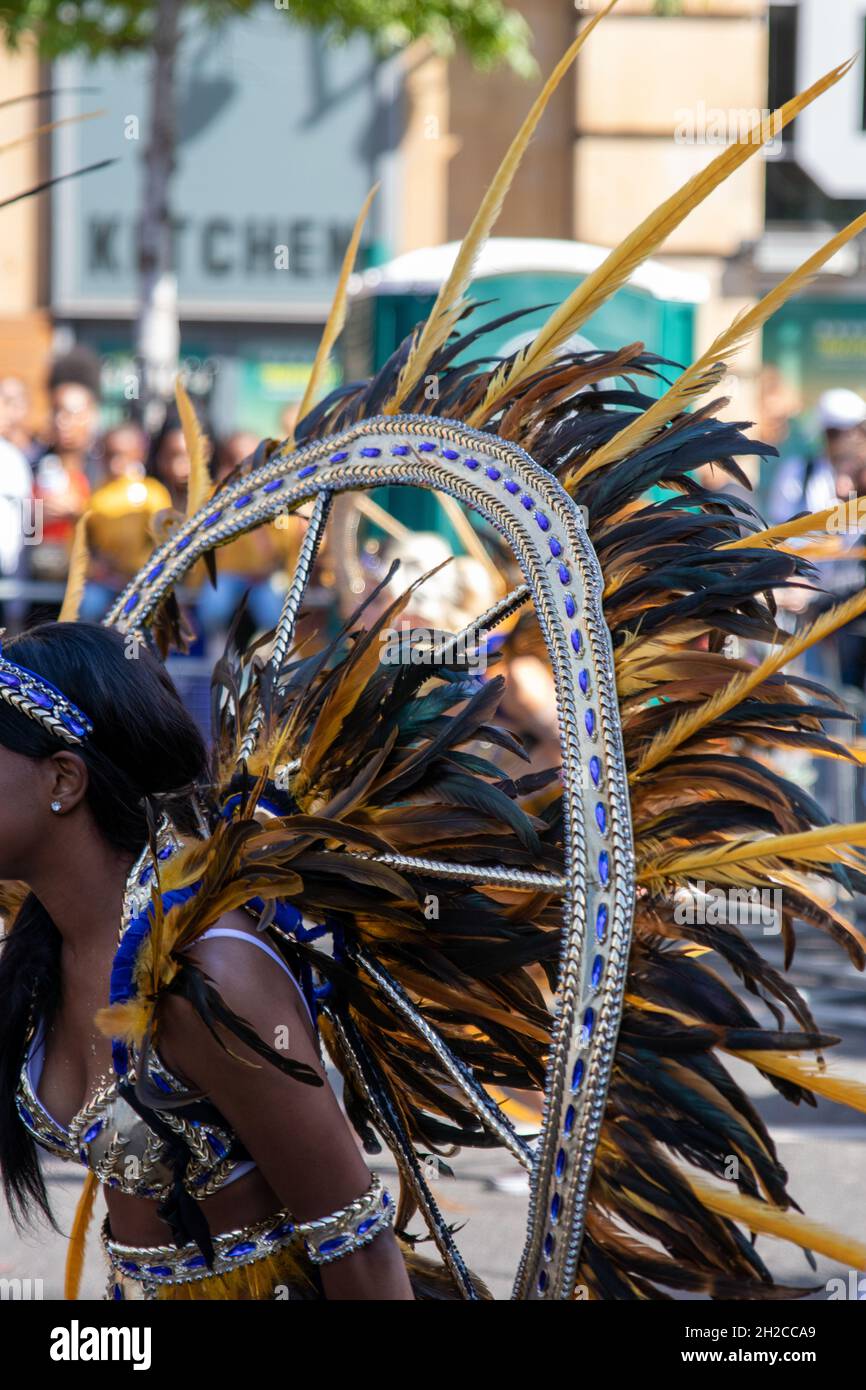 LONDON, UNITED KINGDOM - Sep 08, 2021: The disguised people at the Hackney Carnival in London ...