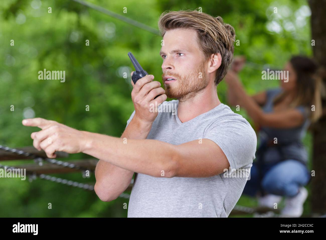 park police using walkie talkie radio Stock Photo - Alamy