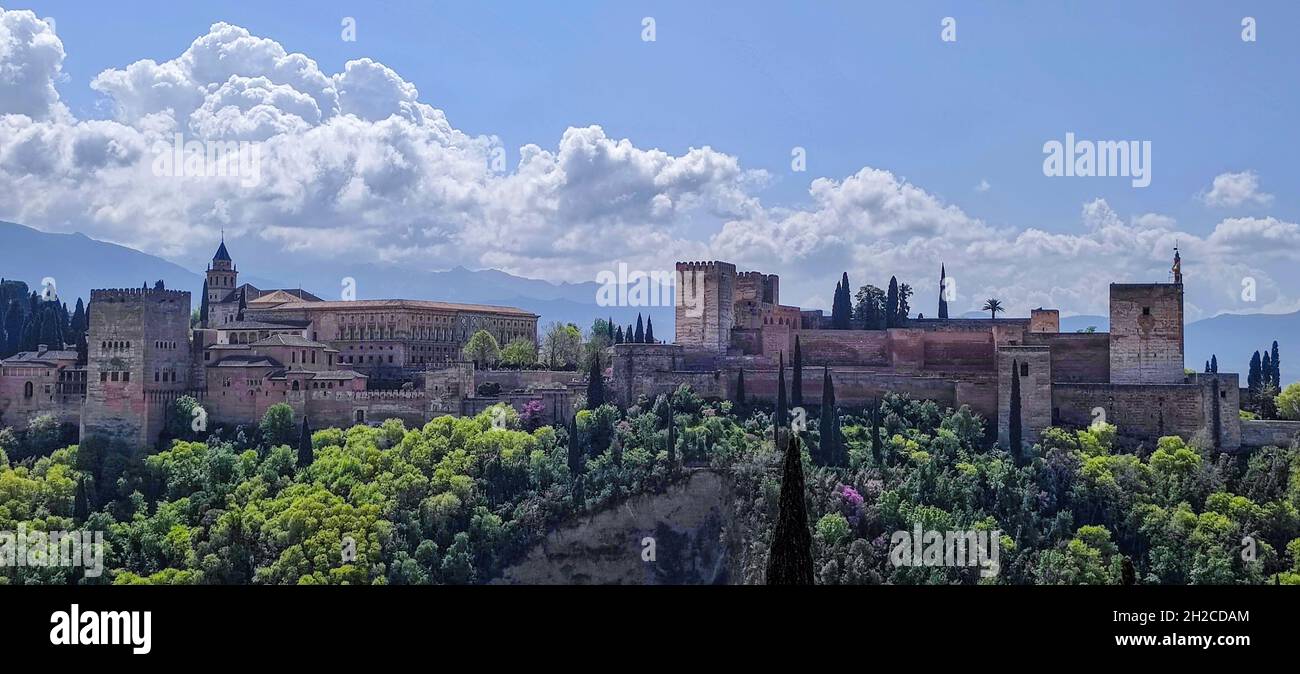 The Alhambra of Granada. Nazari monumental complex Stock Photo - Alamy