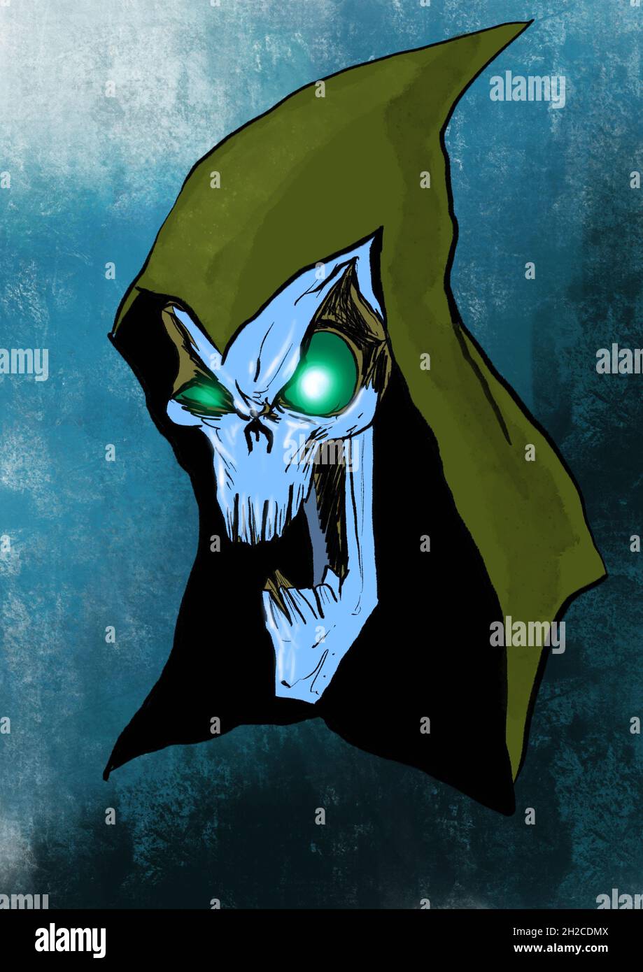 an evil necromancer character illustration Stock Photo - Alamy