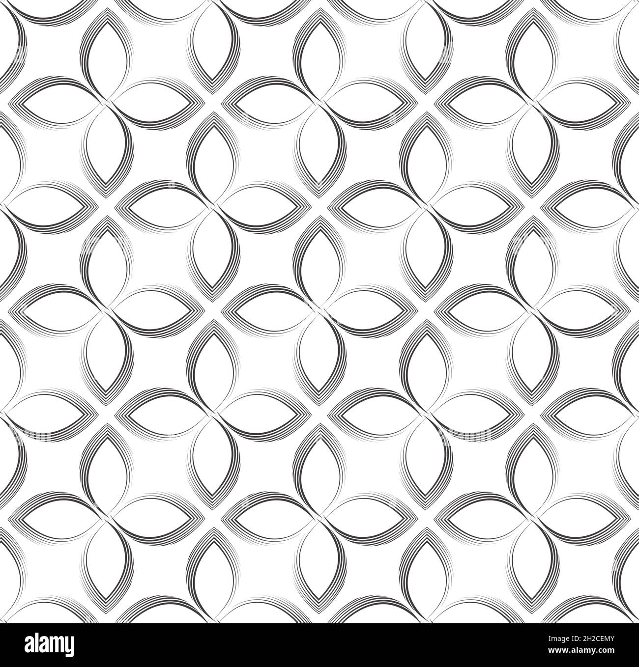 Simple vector seamless pattern of intertwined crosses drawn with thin black lines.Simple ...