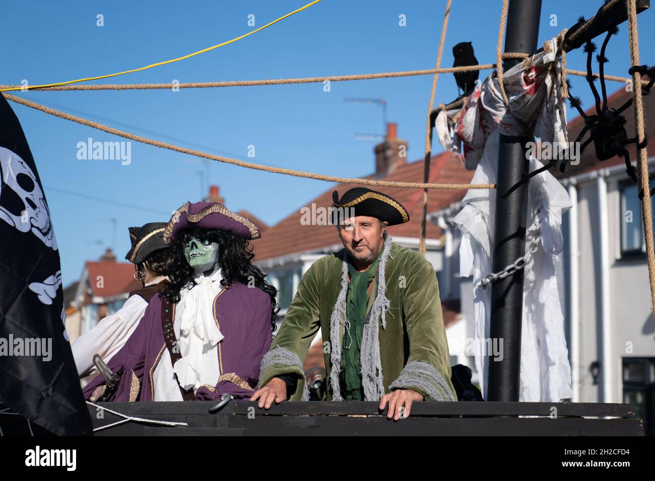 Andrew Carvel with giant pirate ship the "Elizabeth Dane" that he has ...