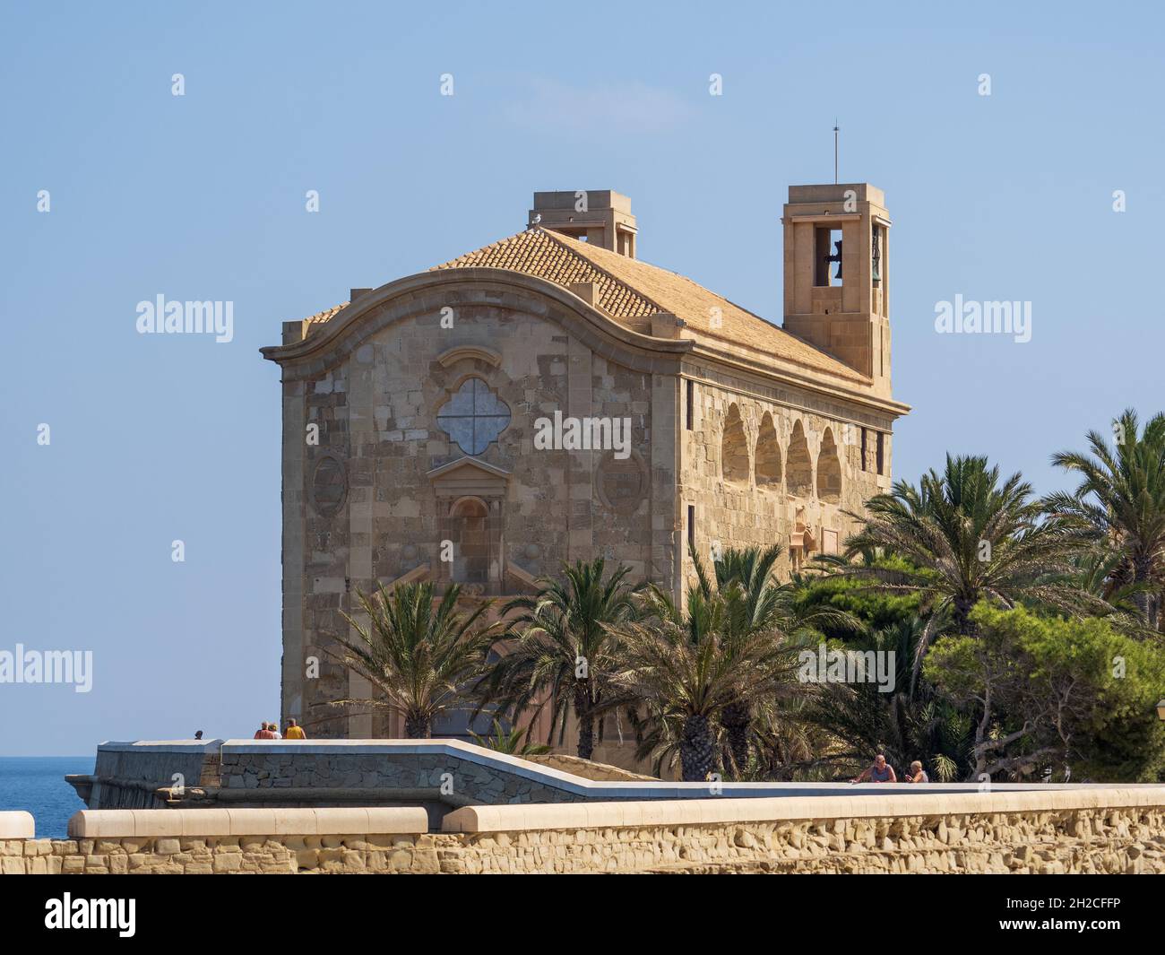 Beautiful view of the church of San Pedro y San Pablo in Tabarca, Spain ...