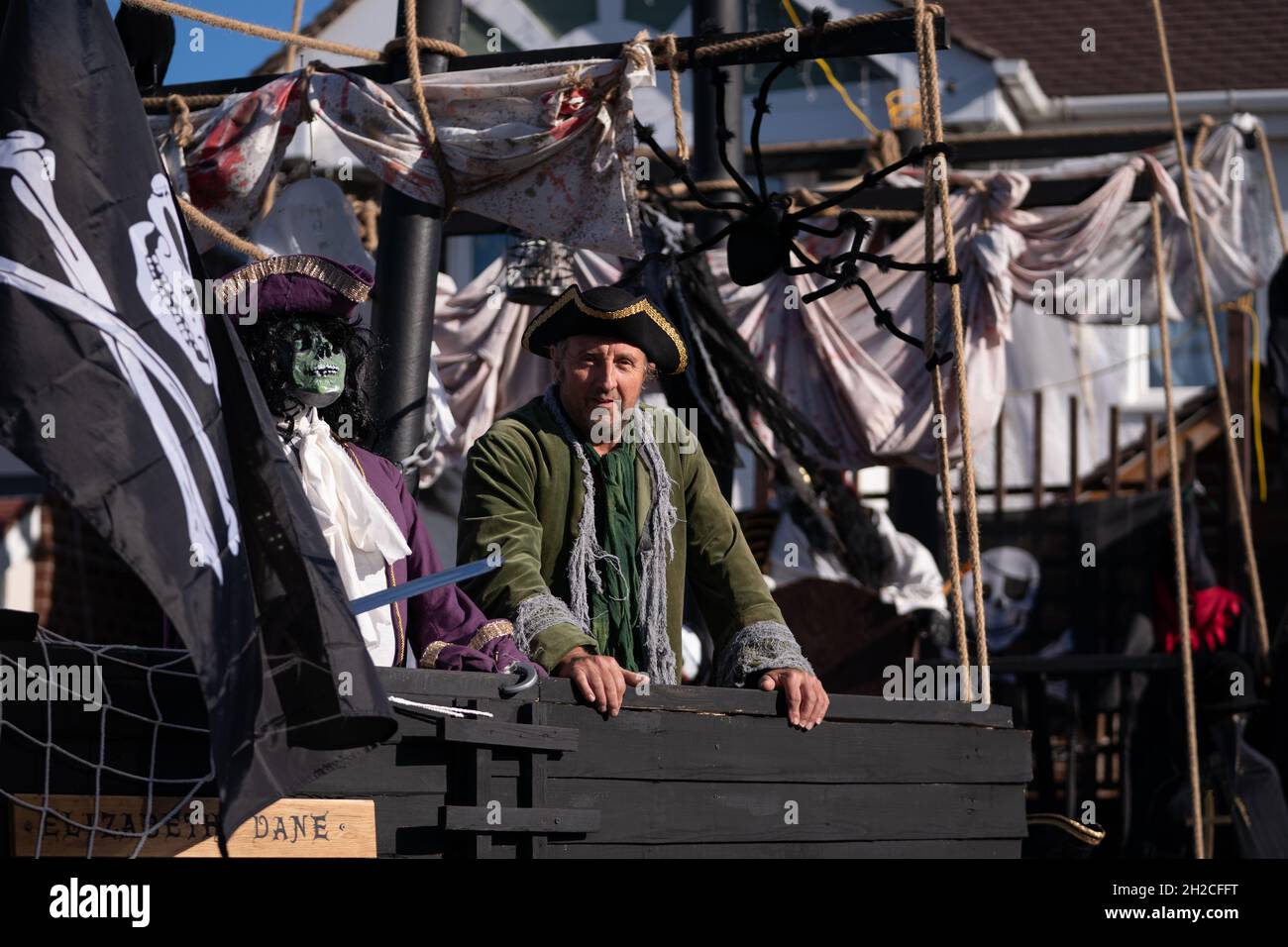 Andrew Carvel with giant pirate ship the "Elizabeth Dane" that he has ...