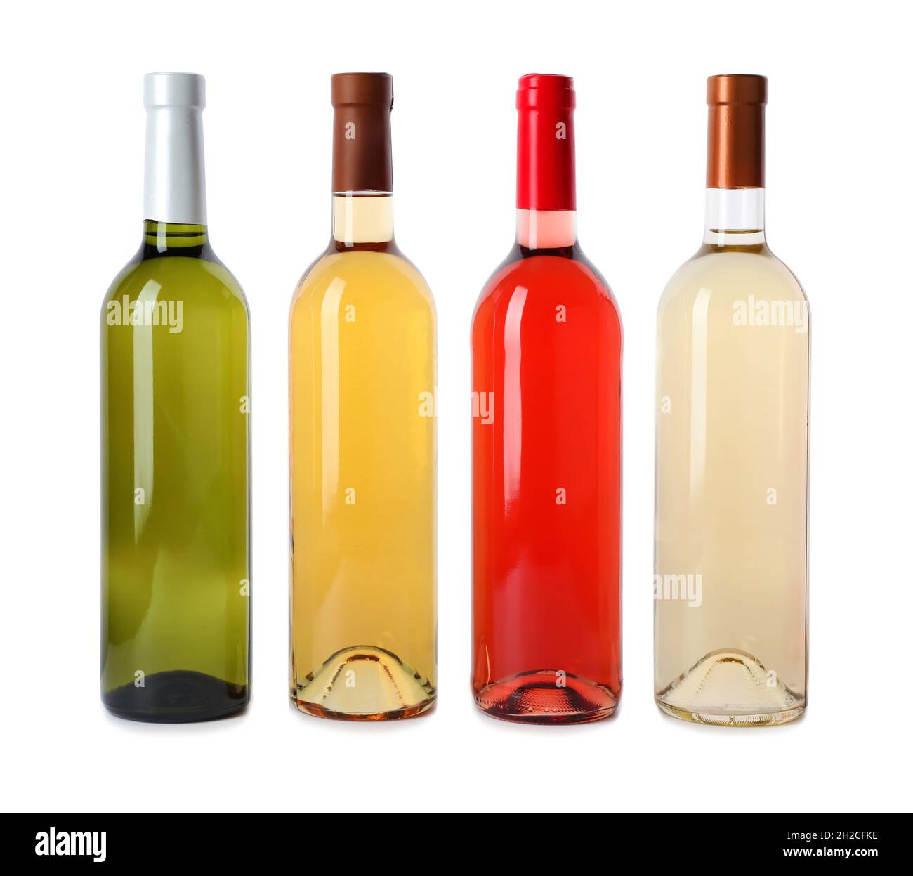 Bottles of expensive wines on white background Stock Photo - Alamy
