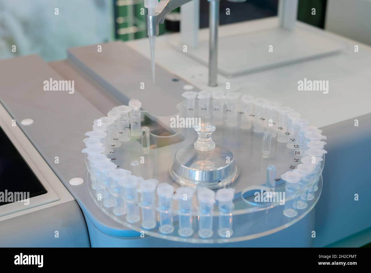 Medical plastic vials in showcase at pharmaceutical exhibition Stock ...