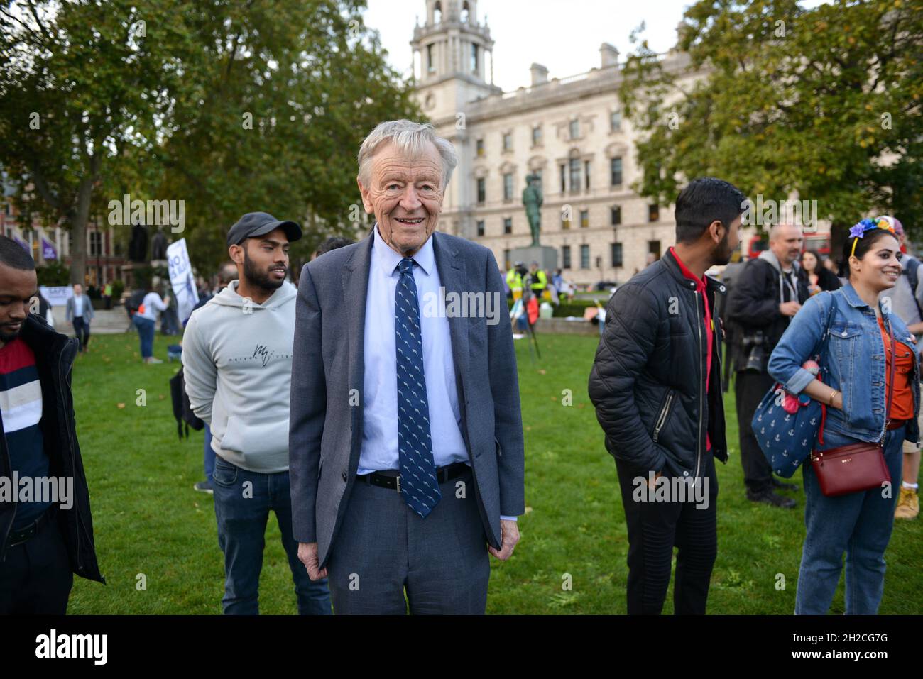 Lord Alf Dubs seen at Parliament Square in support of refugees and in ...