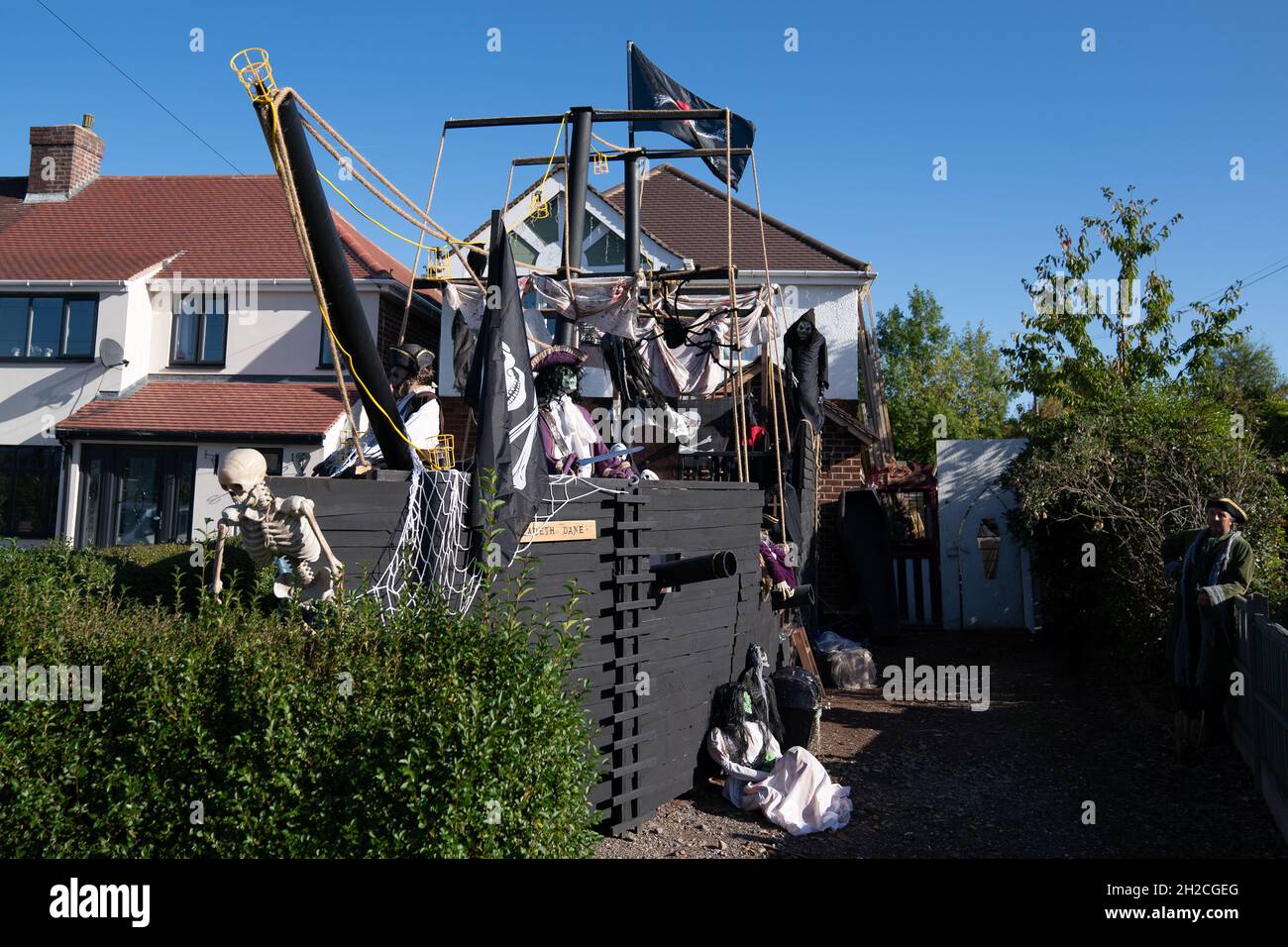Andrew Carvel with giant pirate ship the "Elizabeth Dane" that he has ...