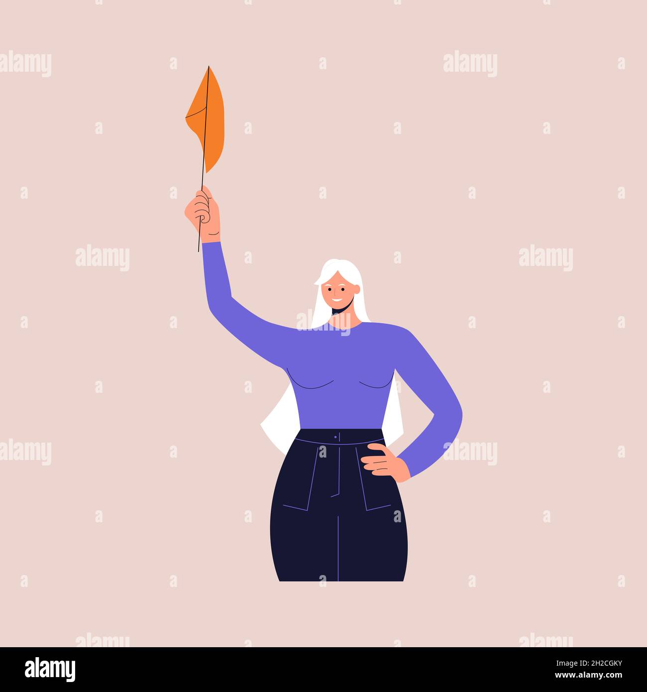Young feminine cartoon character with flag in her hands. Activists and ...
