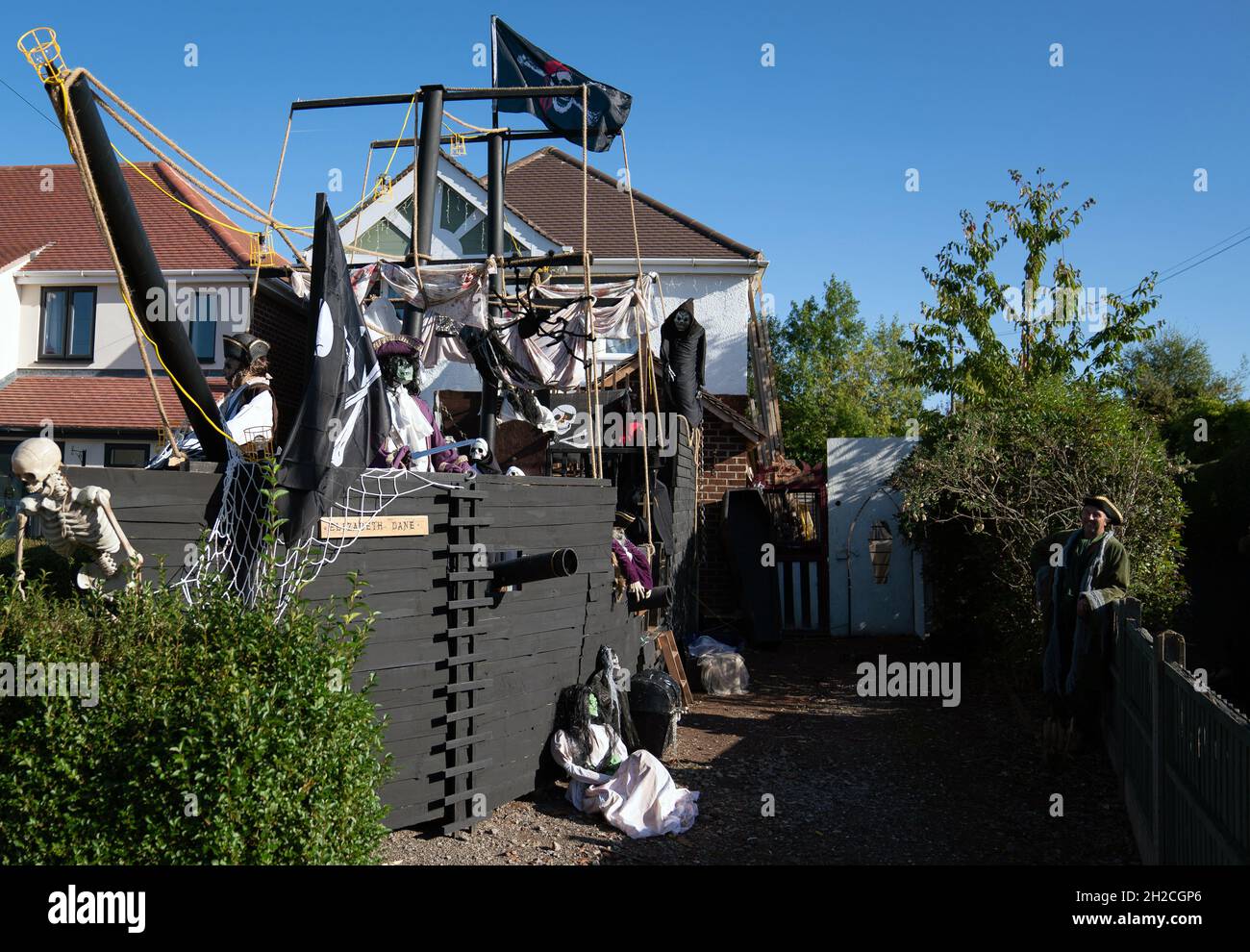 Andrew Carvel with giant pirate ship the "Elizabeth Dane" that he has ...