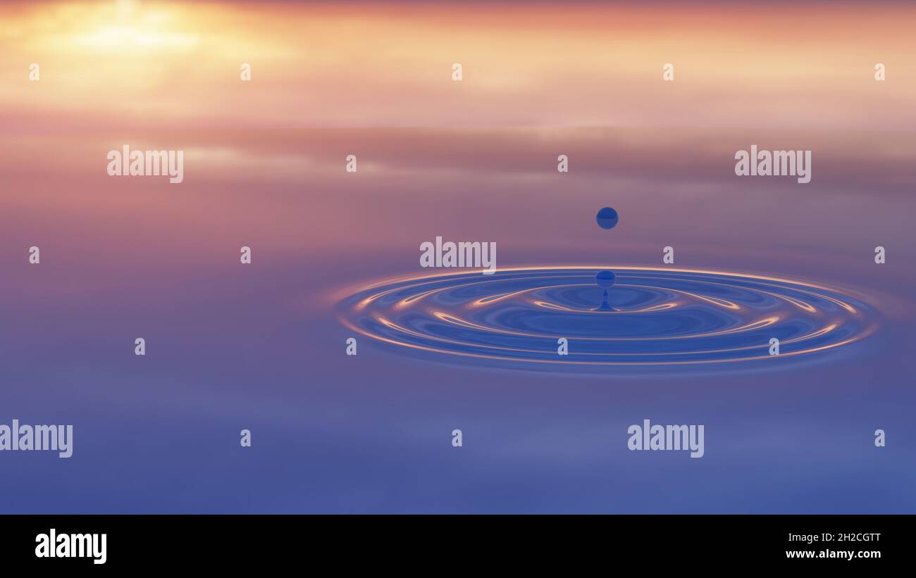 Concept or conceptual blue liquid drop falling in water on background ...