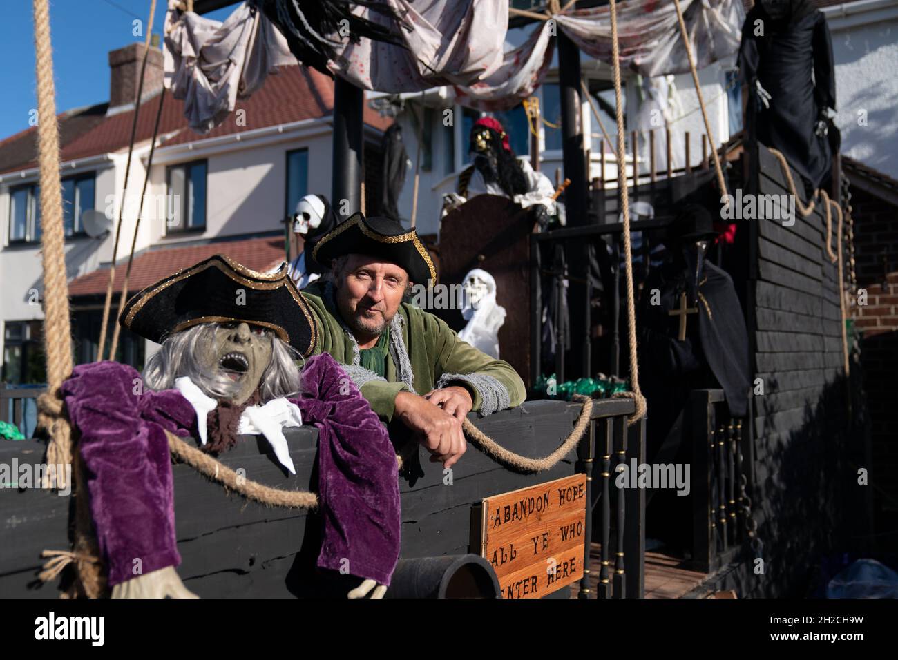 Andrew Carvel with giant pirate ship the "Elizabeth Dane" that he has ...