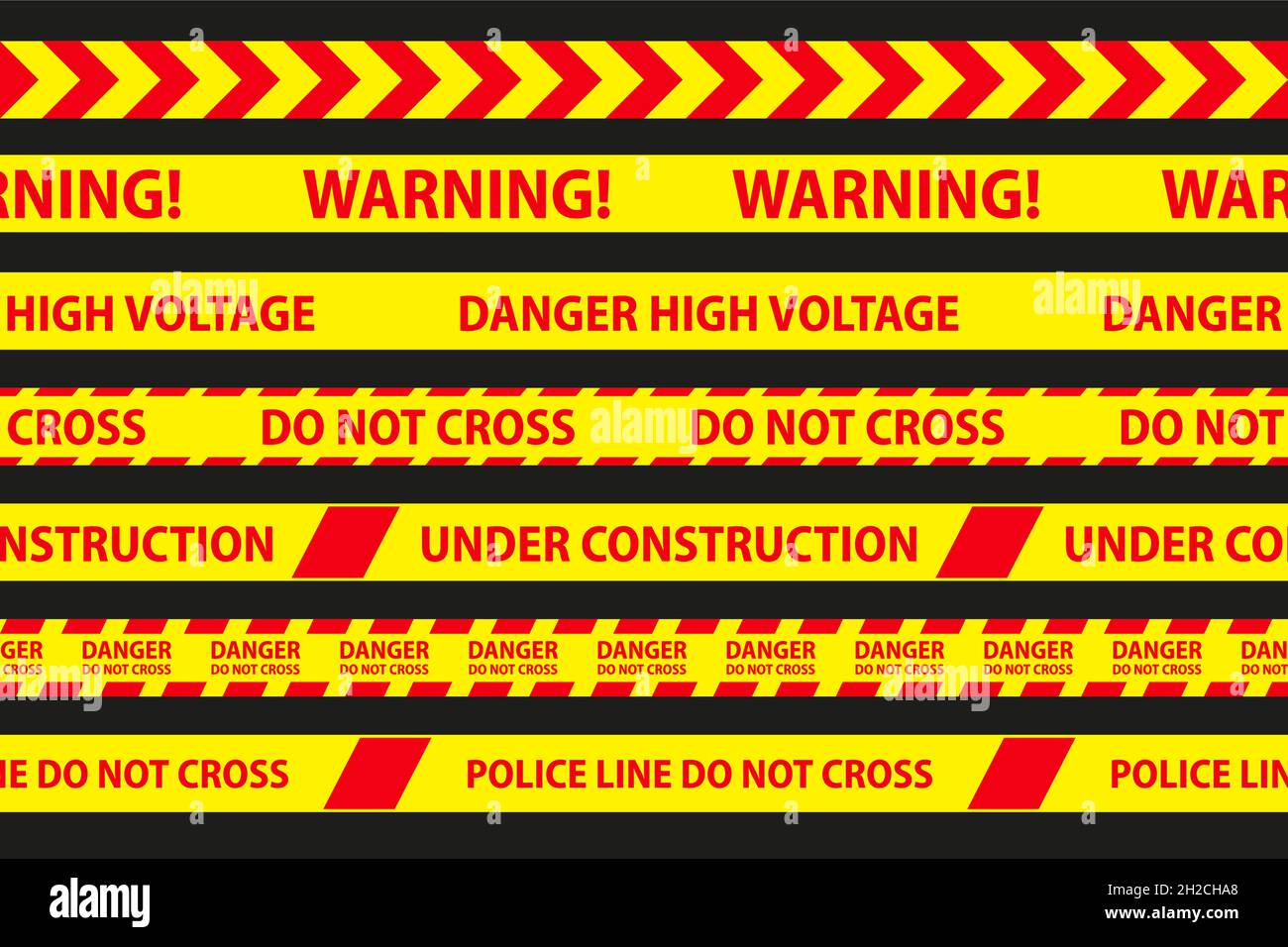 Danger, caution and warning seamless tapes. Red and yellow police ...