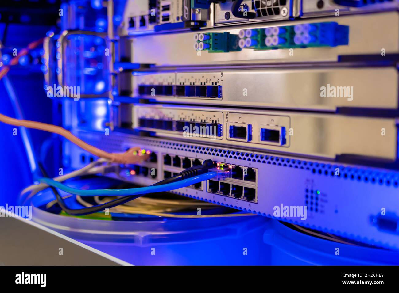 Telecommunication technology equipment - fiber optic cables and switch ...