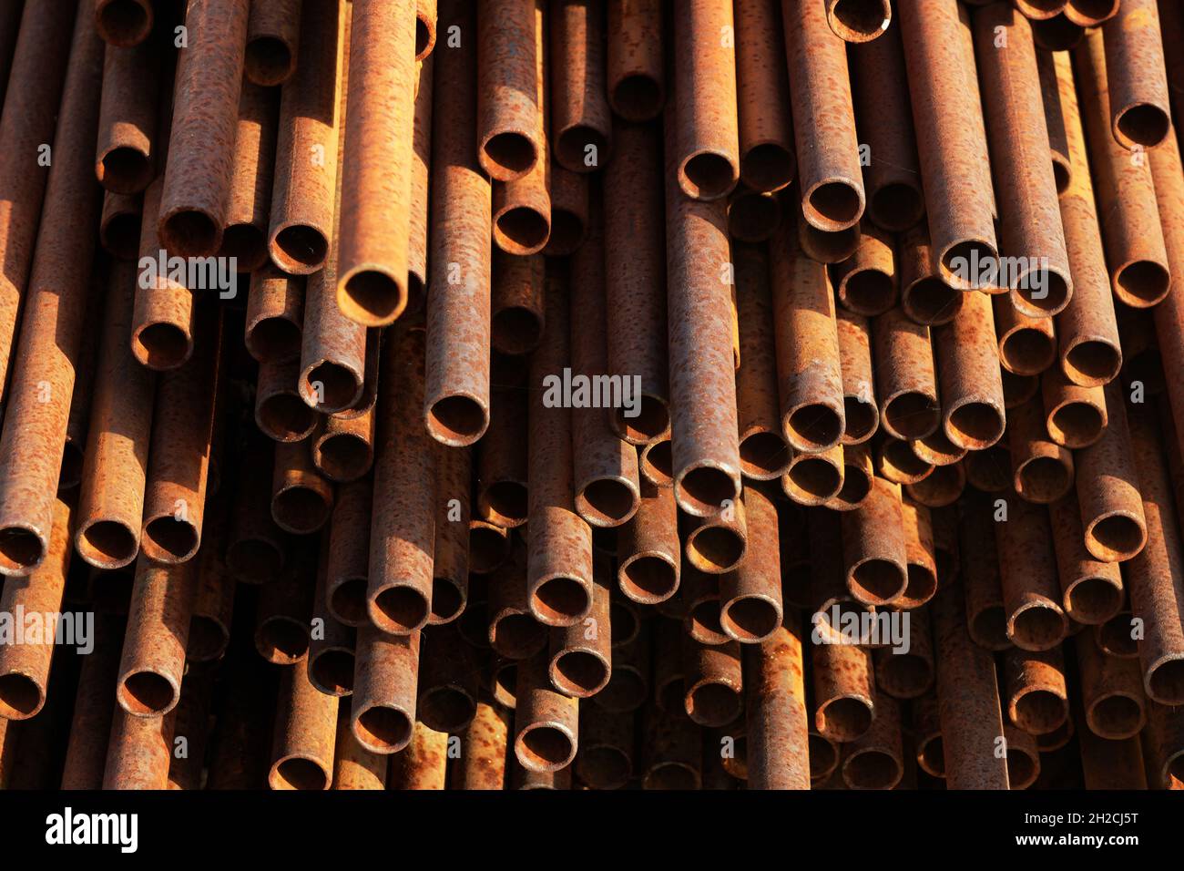 Many small-diameter metal pipes for gasification and construction lie ...