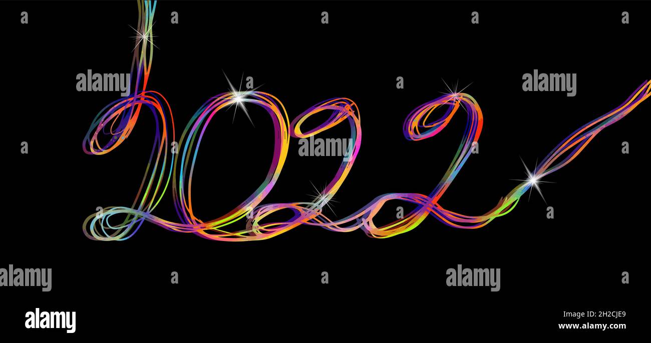 Pen drawing 2022 multicolored calligraphy . Vector illustration Stock ...