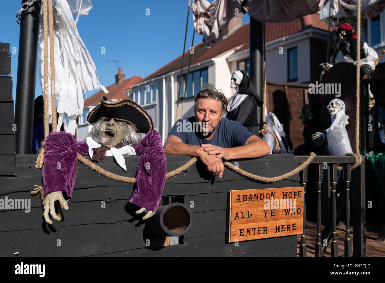Andrew Carvel with giant pirate ship the "Elizabeth Dane" that he has ...