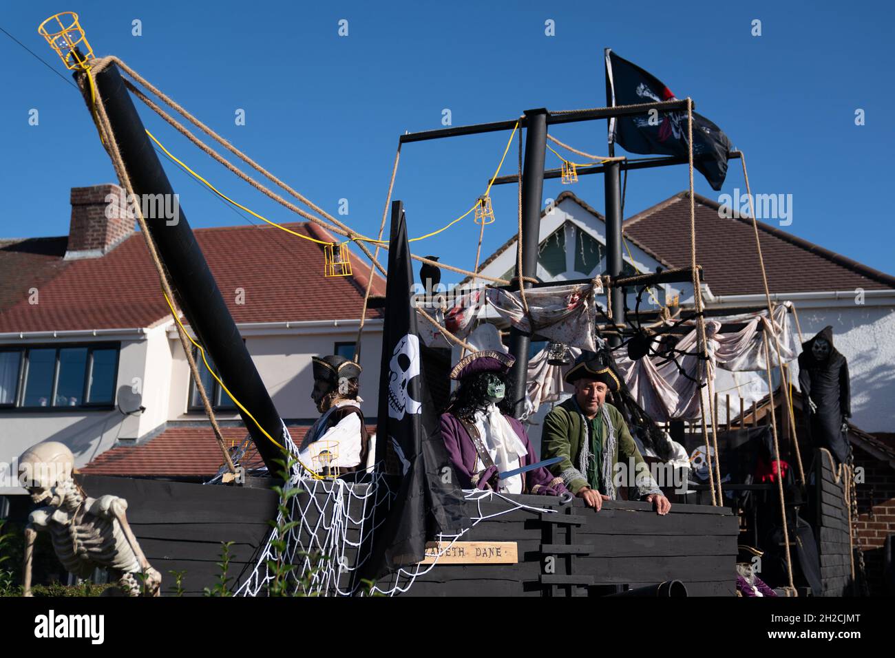 Andrew Carvel with giant pirate ship the "Elizabeth Dane" that he has ...