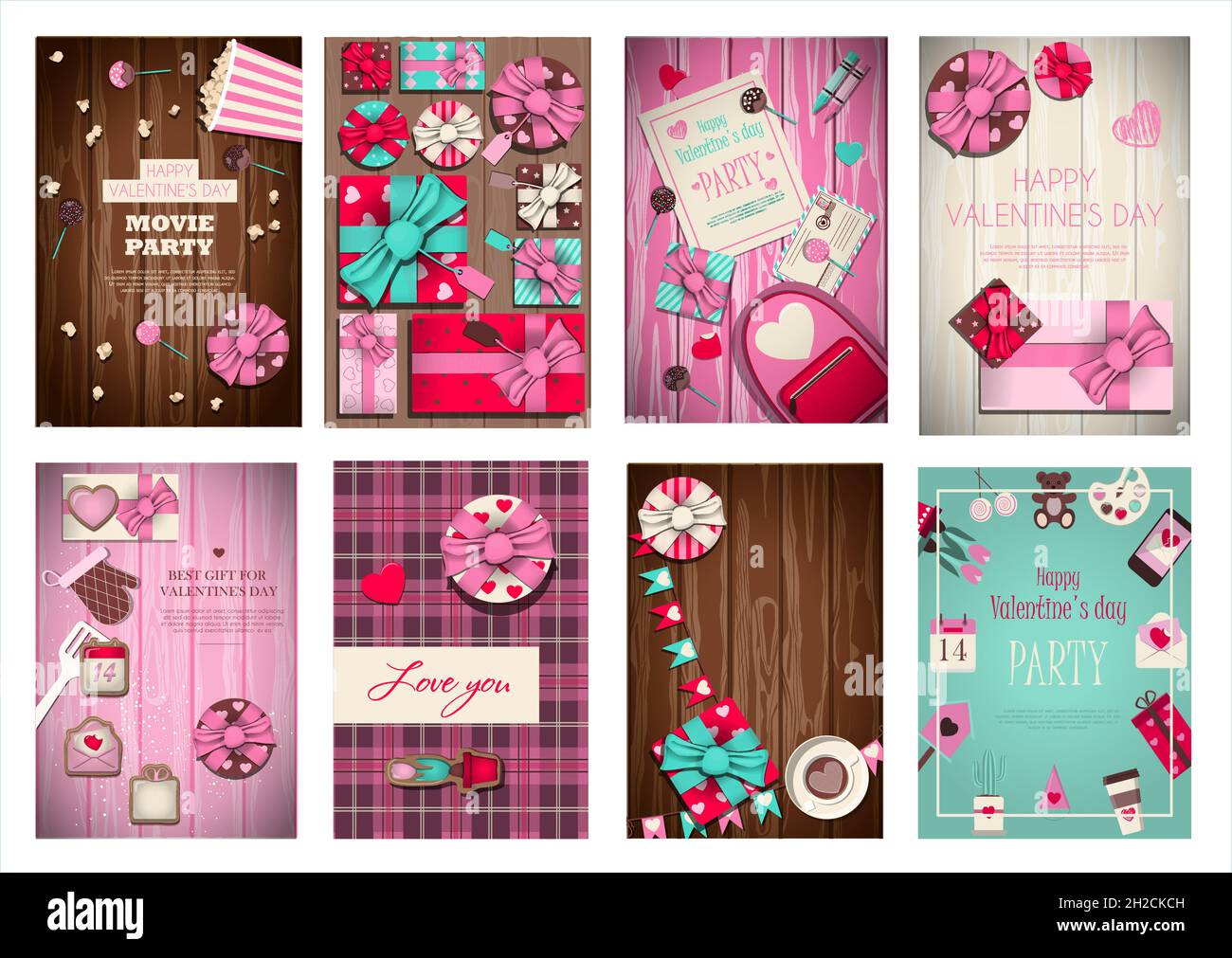 Big set of vector cards for valentine s day. Romantic picture in pink ...