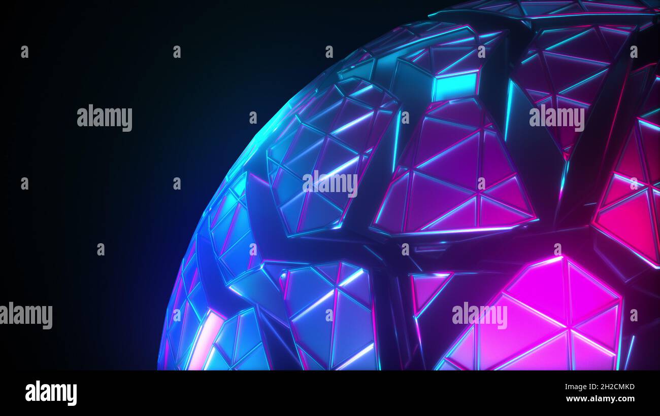 Polygonal 3d render round frame with broken joints and cyber fractals ...