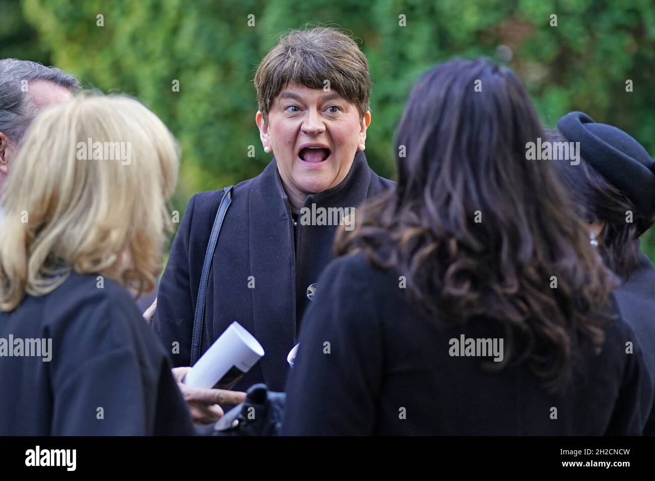 Arlene Foster Speaks To Other Mourners After The Funeral Of James