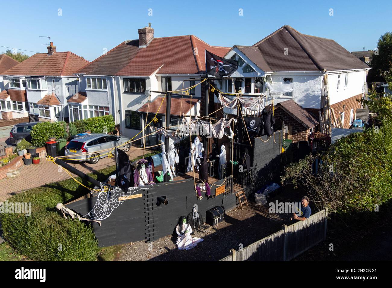 Andrew Carvel with giant pirate ship the "Elizabeth Dane" that he has ...