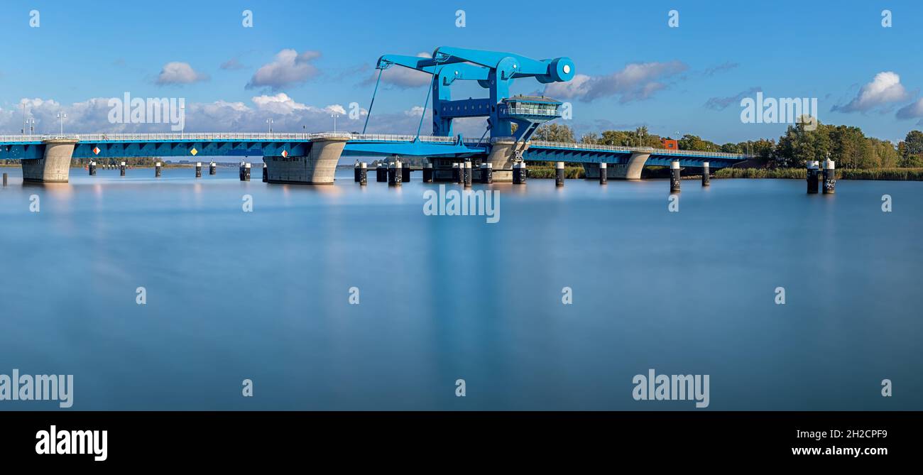 Bascule Bridge "Blaues Wunder" over the Peenestrom in Wolgast (Germany ...