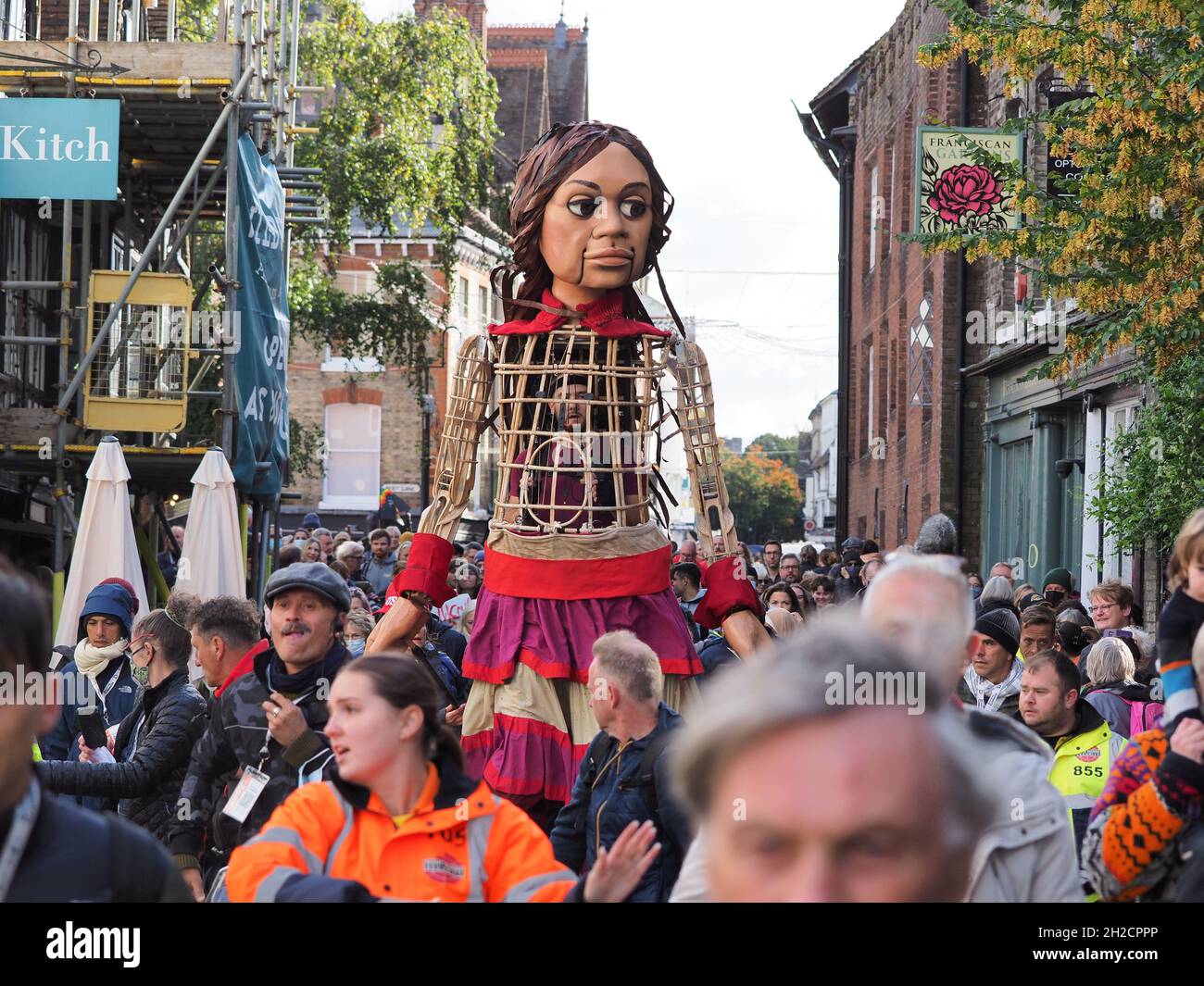 Canterbury, Kent, UK. 21st Oct, 2021. Photos of the Little Amal refugee ...