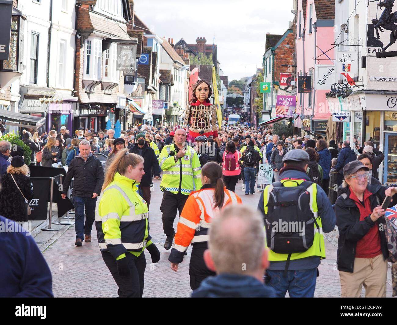 Canterbury, Kent, UK. 21st Oct, 2021. Photos of the Little Amal refugee ...