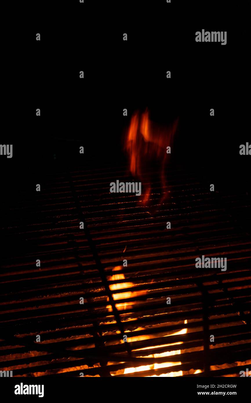 selective focus, fire texture, grill grill with burning coals ...