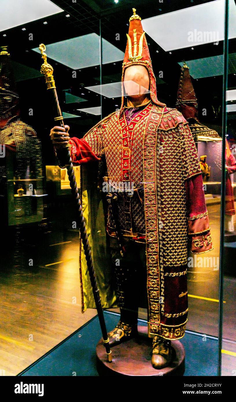 Reconstruction of Saka king clothing, 8-7 century BC. From Baigetobe ...