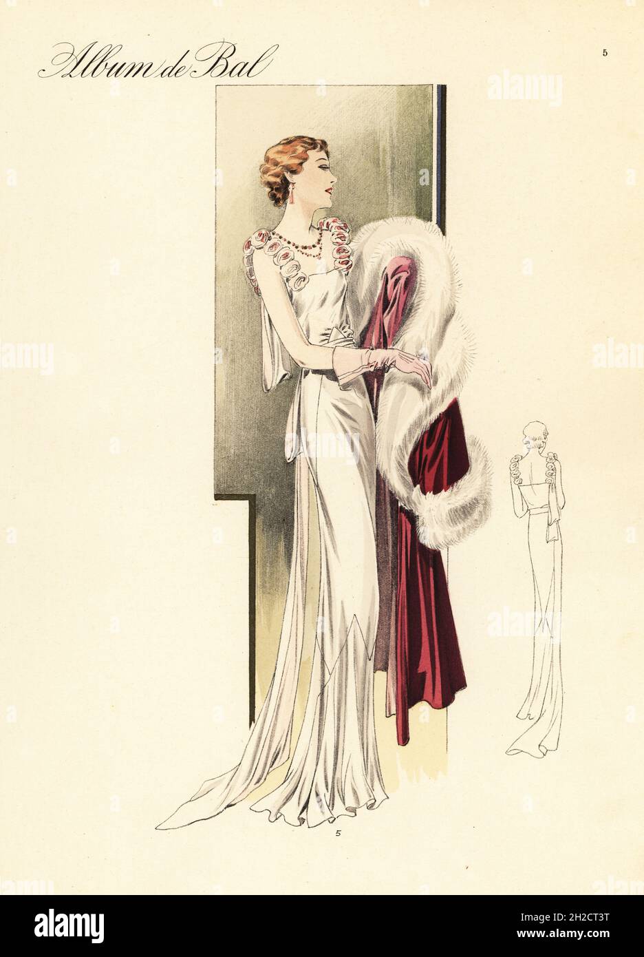 Evening robe in satin cuit. Bretelles of silk roses. Bows and separate ...