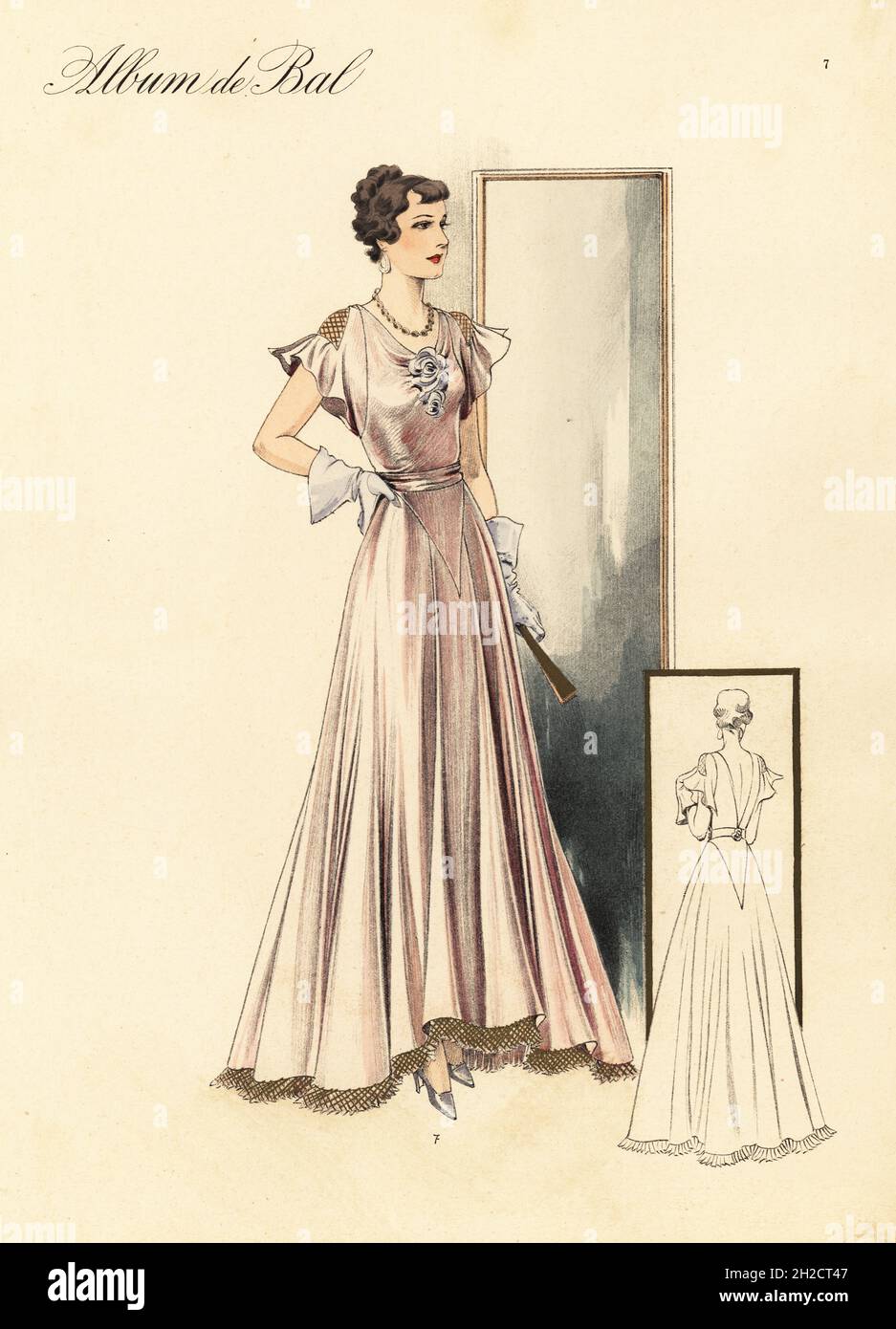 Youthful style robe in taffetas. Flounced sleevelets with inset net ...