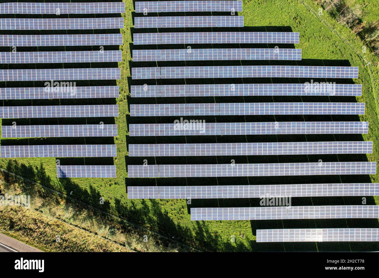 energy saving, global warming Solar energy farm. High angle, elevated ...