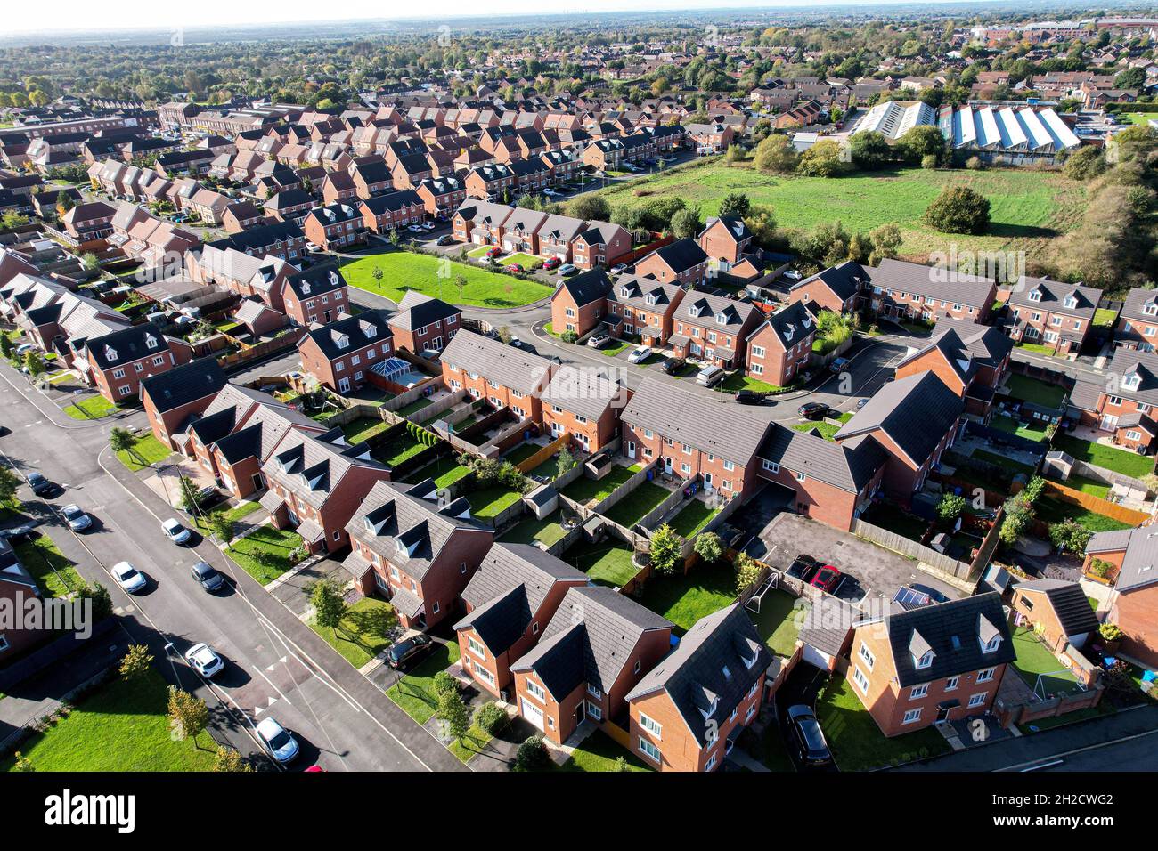 Aerial view of housing estate in England. Looking straight down ...