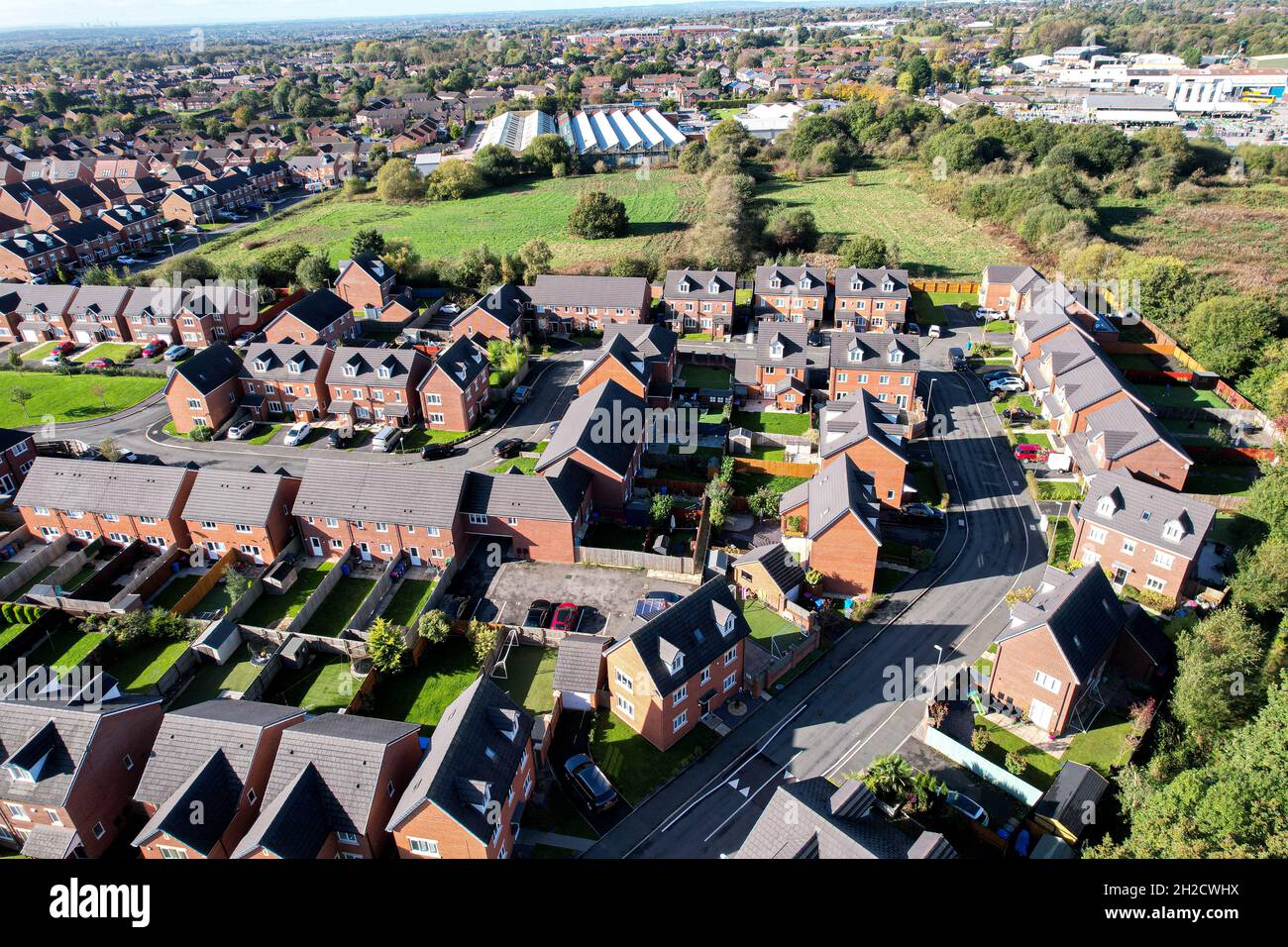 Aerial view of housing estate in England. Looking straight down ...